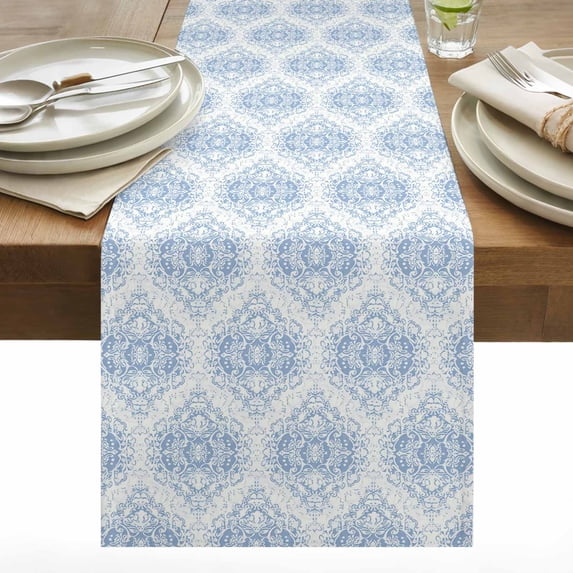 Blue Floral Flower Table Runner 13x120 inch Ethnic Middle East Cotton ...