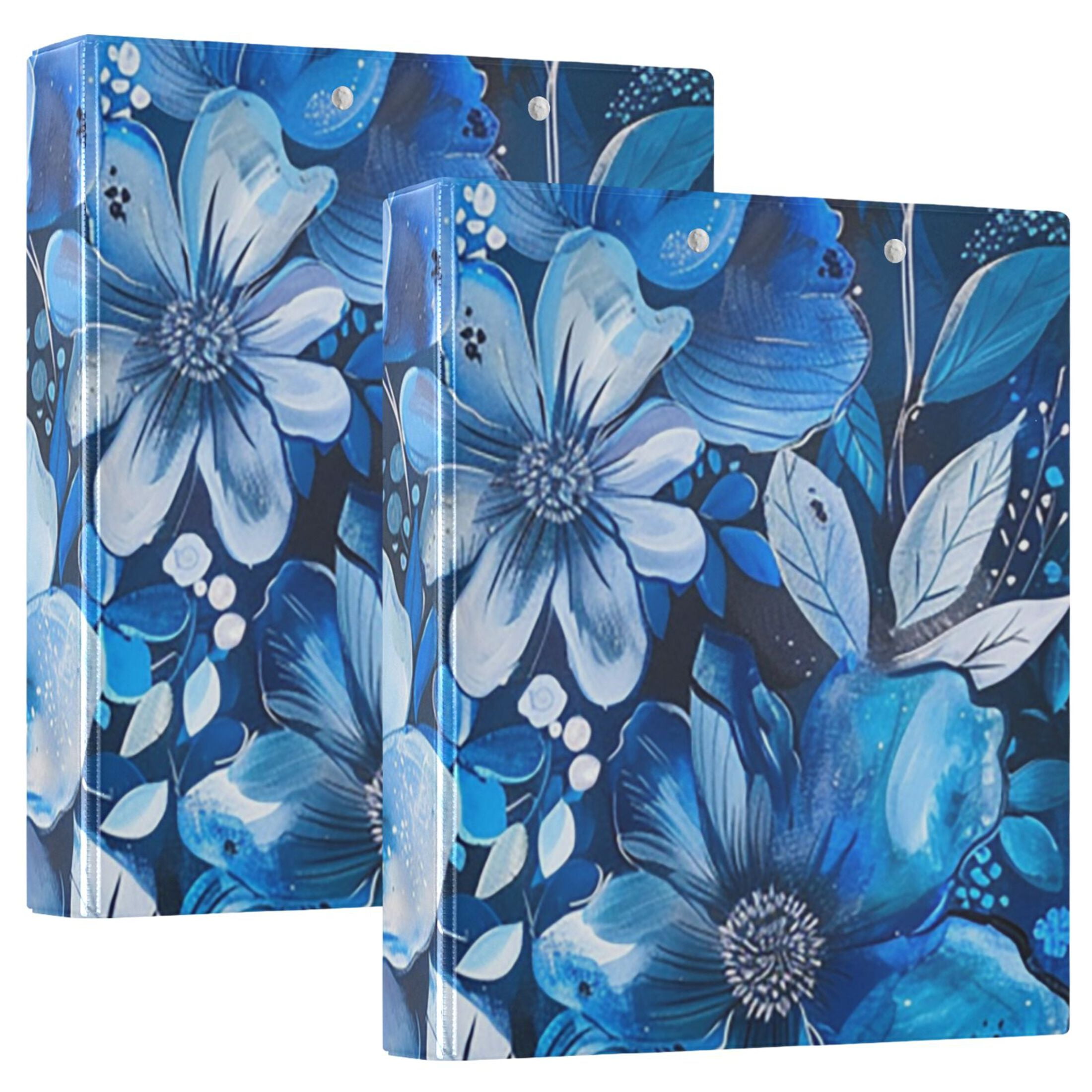 Blue Floral Flowers 3 Ring Binders 1.5 inch Hardcover File Folders with ...