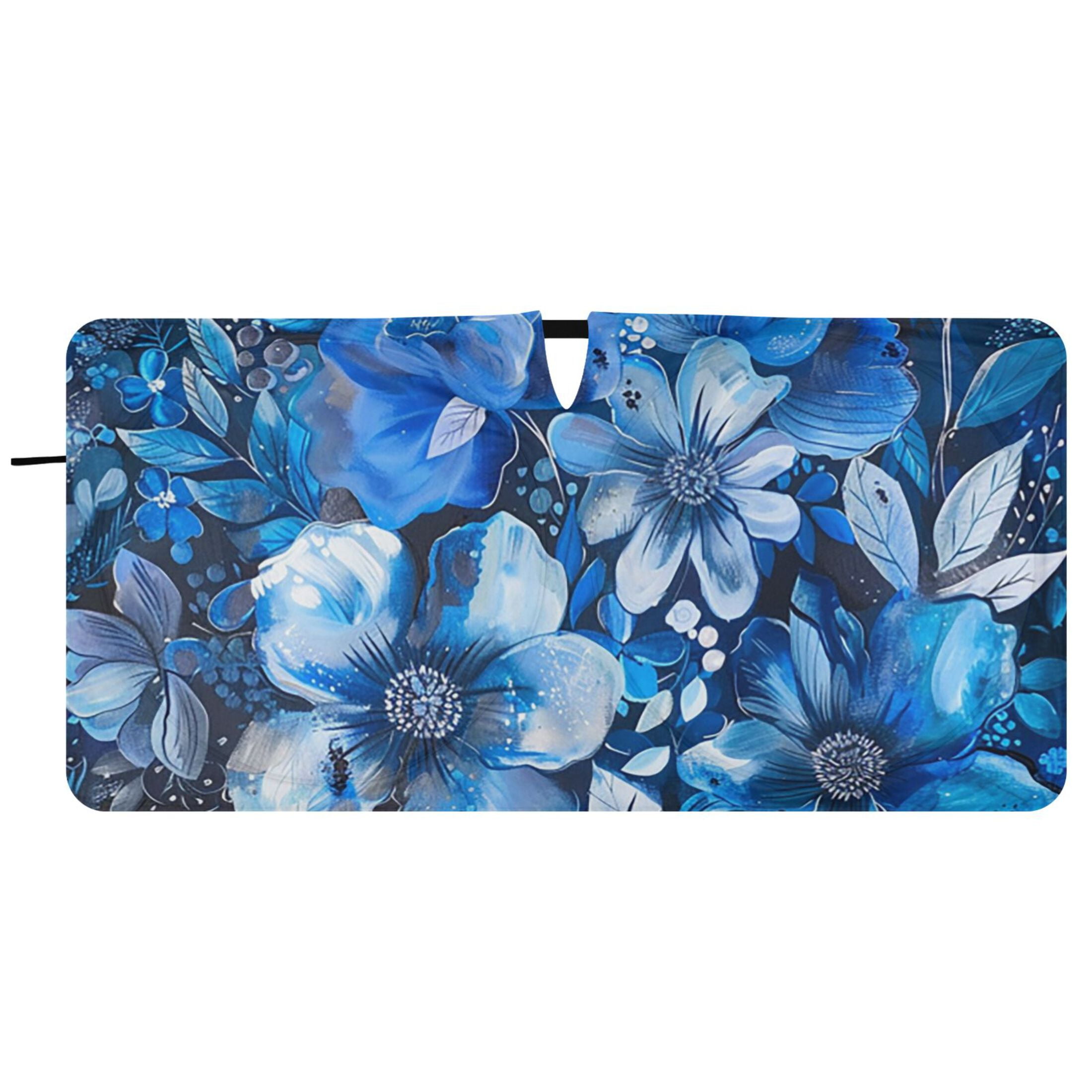 Blue Floral Flowers Car Windshield Sun Shade Foldable Front Window ...