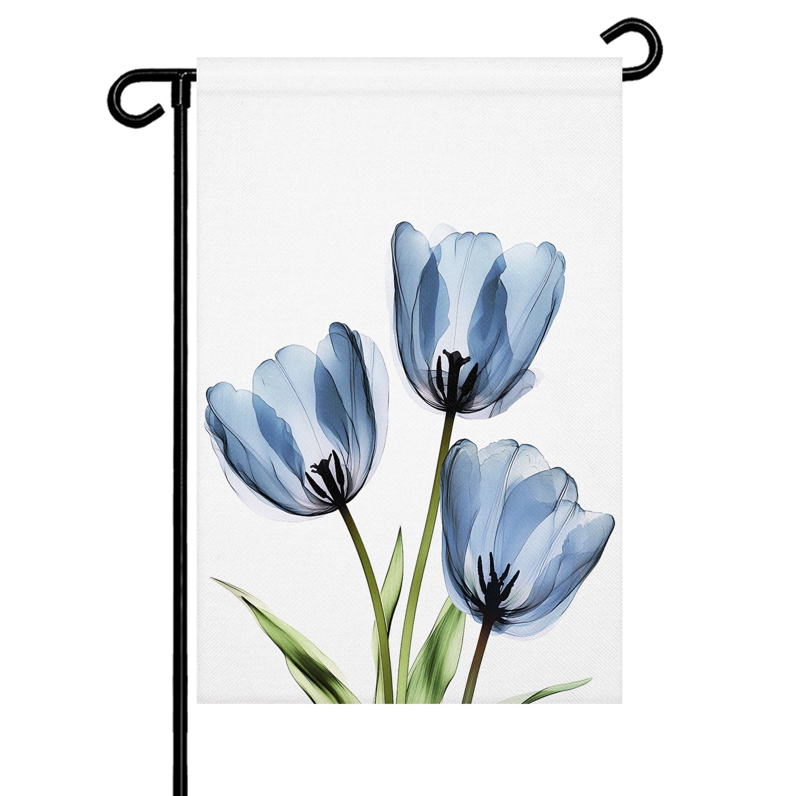 Blue Floral Garden Flag 12x18 Inch Blue Tulips Green Leaf Double Sided ...