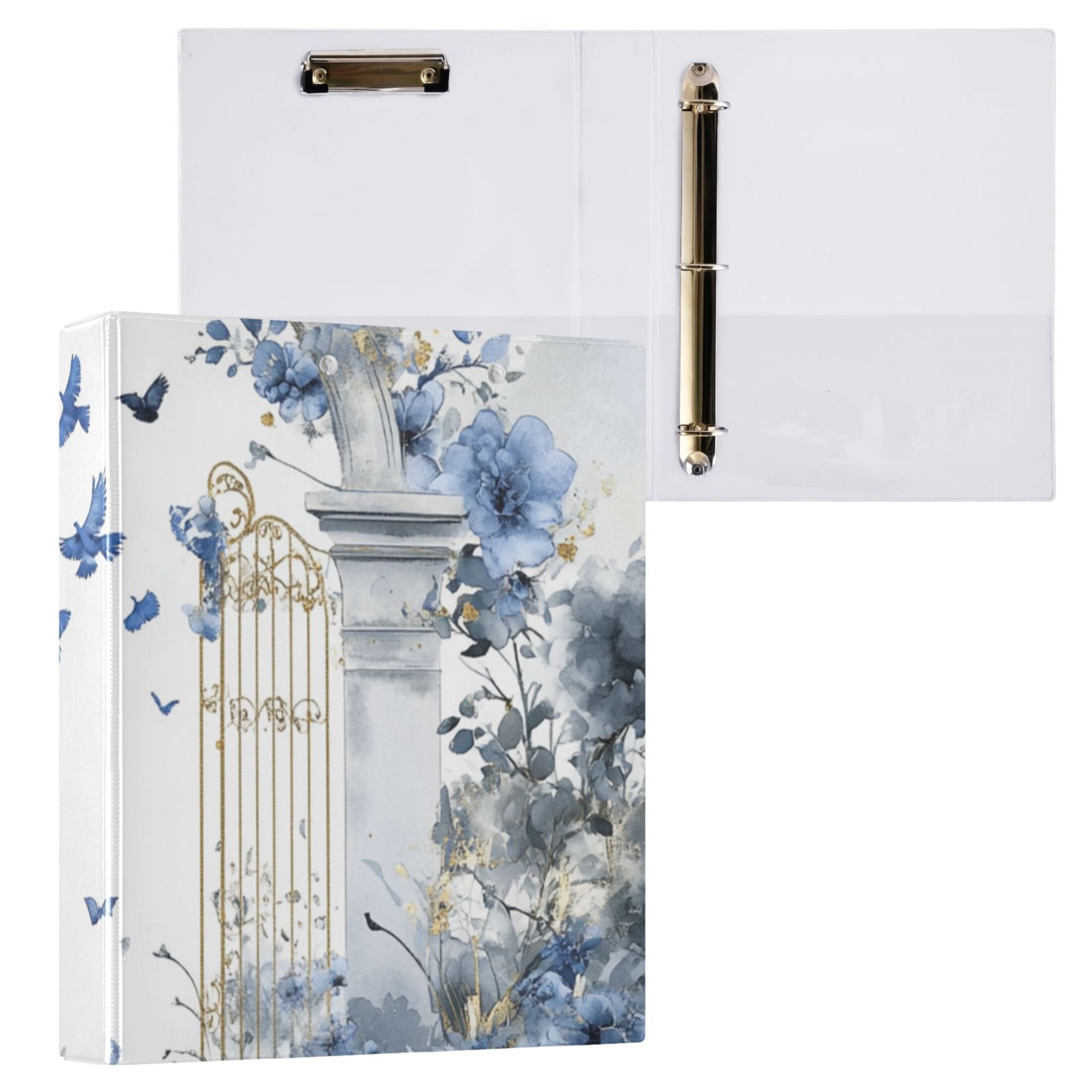 Blue Floral Gates 3 Ring Binders 1.5 inch Hardcover File Folders with ...