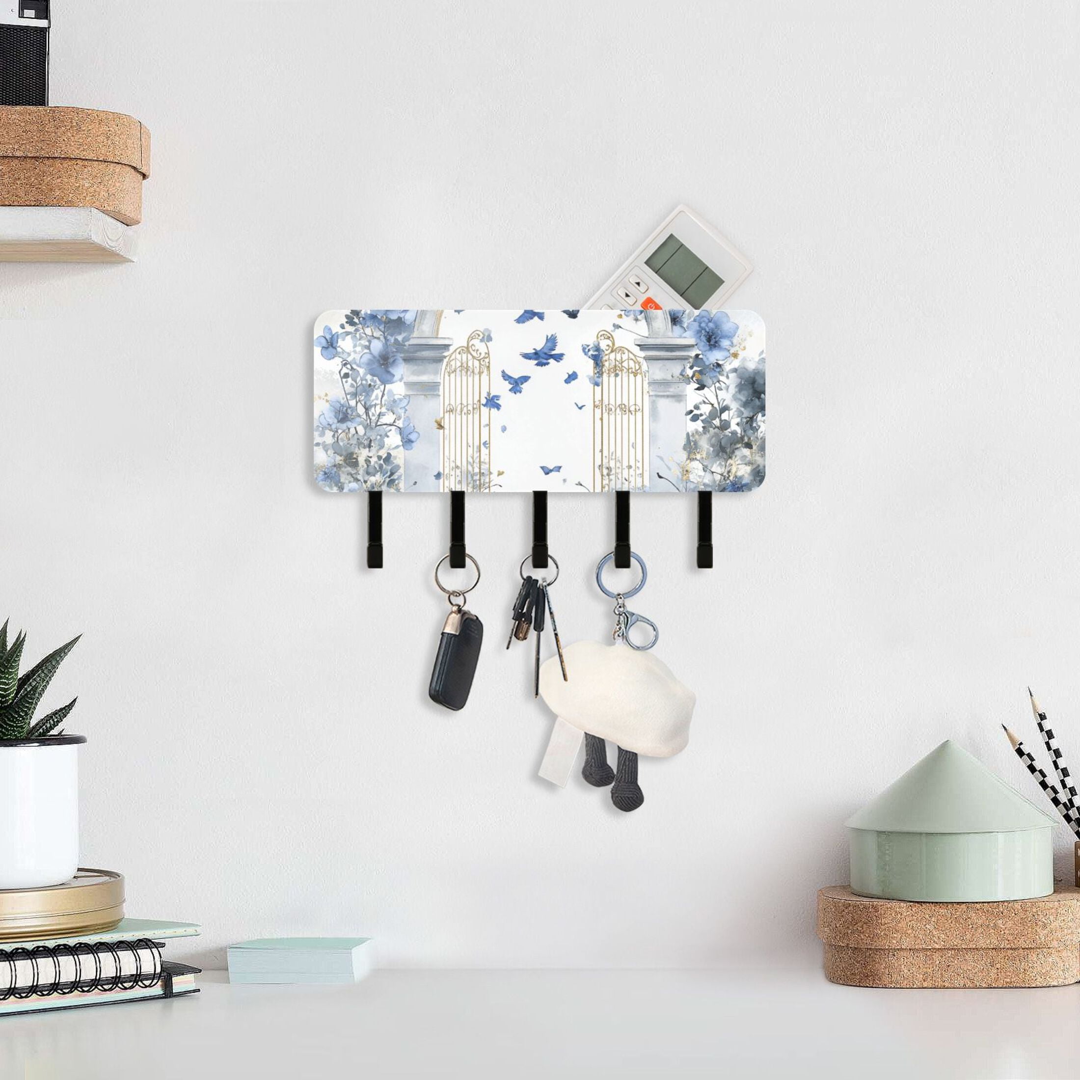 Blue Floral Gates Key Holder for Wall Mail Holder Organizer with 5 Key ...