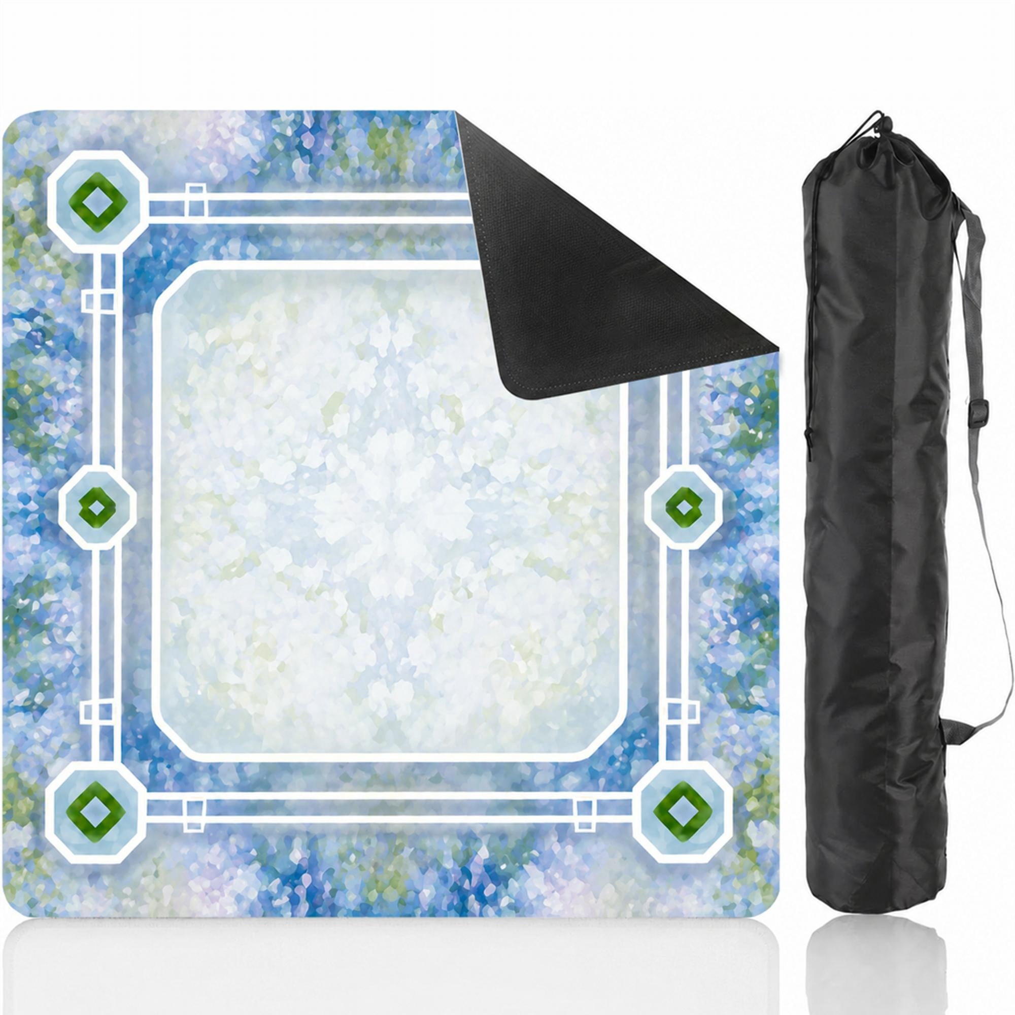 Blue Floral Geometric Mahjong Playing Mat, Portable Rubber Backed Table ...