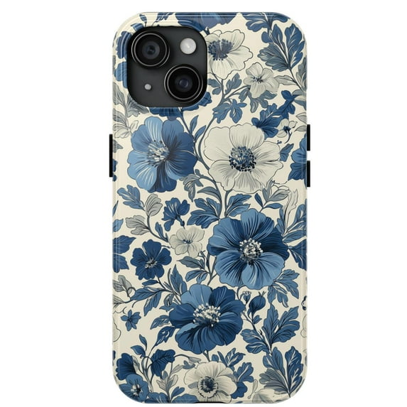 Blue Floral Glow Phone Case Elegant Botanical Art for iPhone 17 through ...