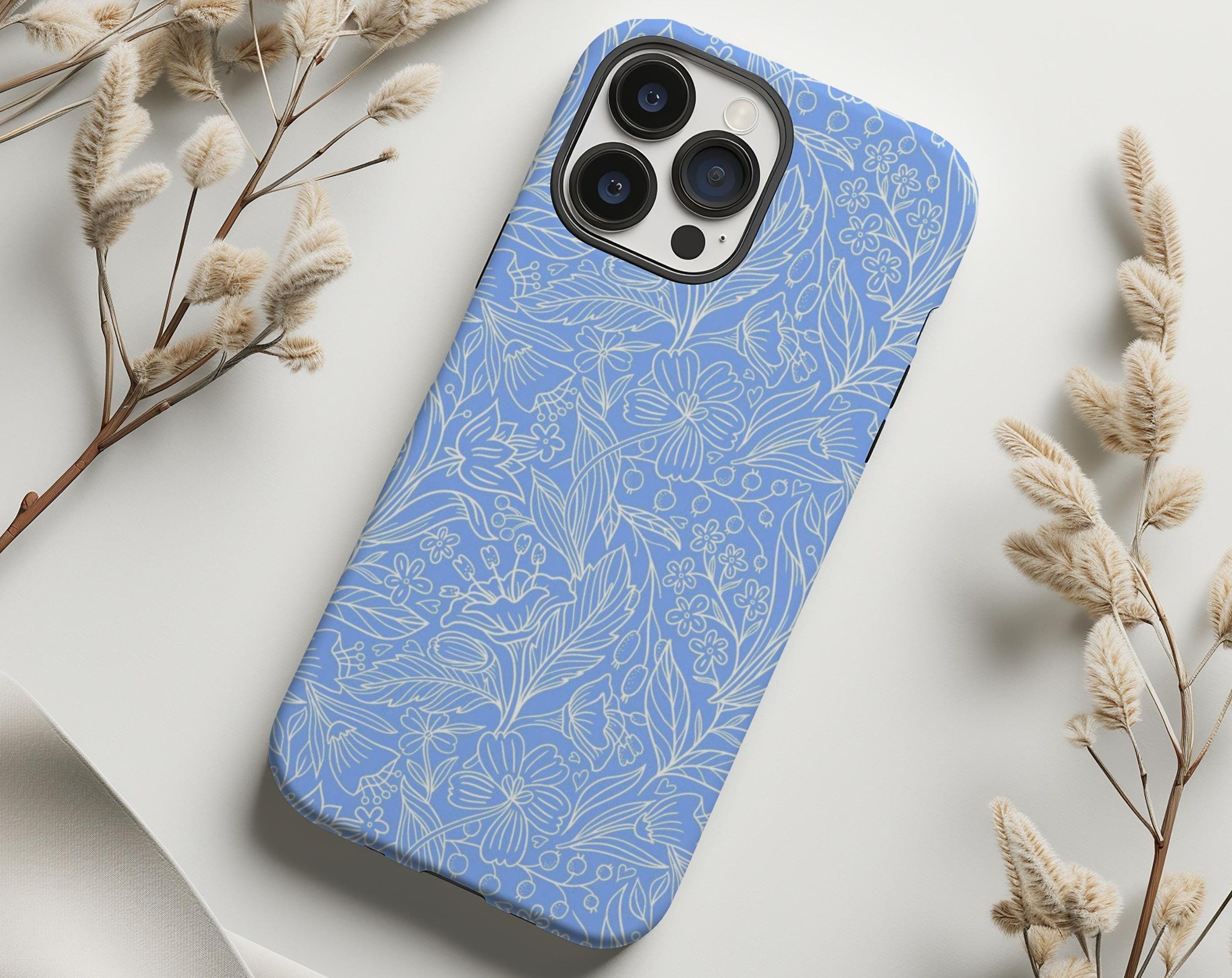 Blue Floral Glow Phone Case Soft Girly Pattern Style for iPhone 17 ...