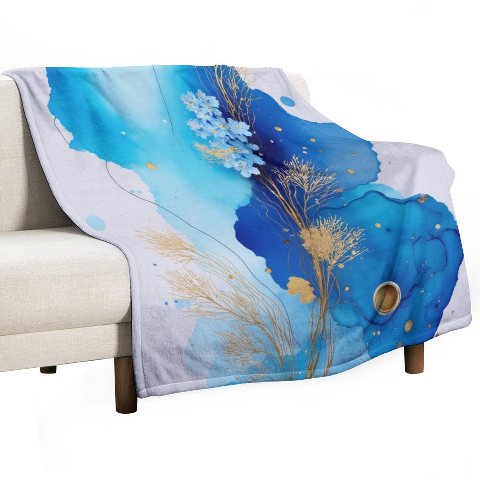 Blue Floral Gold Accents Art Blanket Soft Cozy Flannel Blanket for man ...