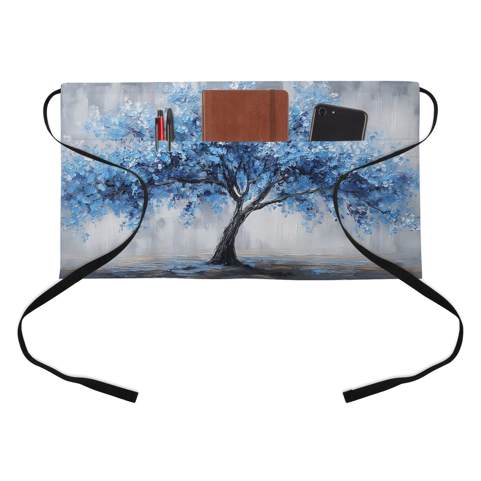 Blue Floral Half Waist Apron Classical Flower Botanical Abstract Modern ...