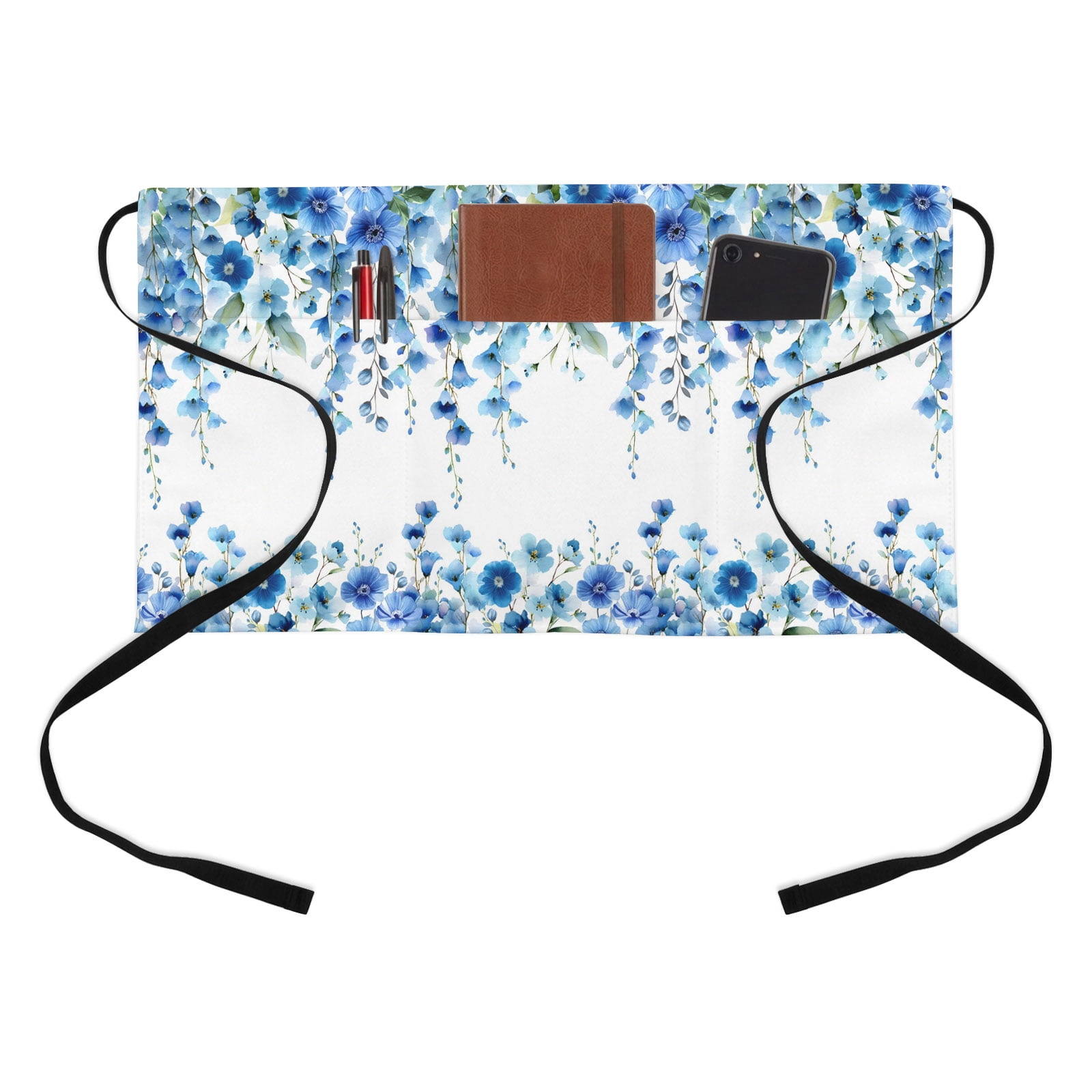 Blue Floral Half Waist Apron Watercolor Spring Gradient Falling Blue ...