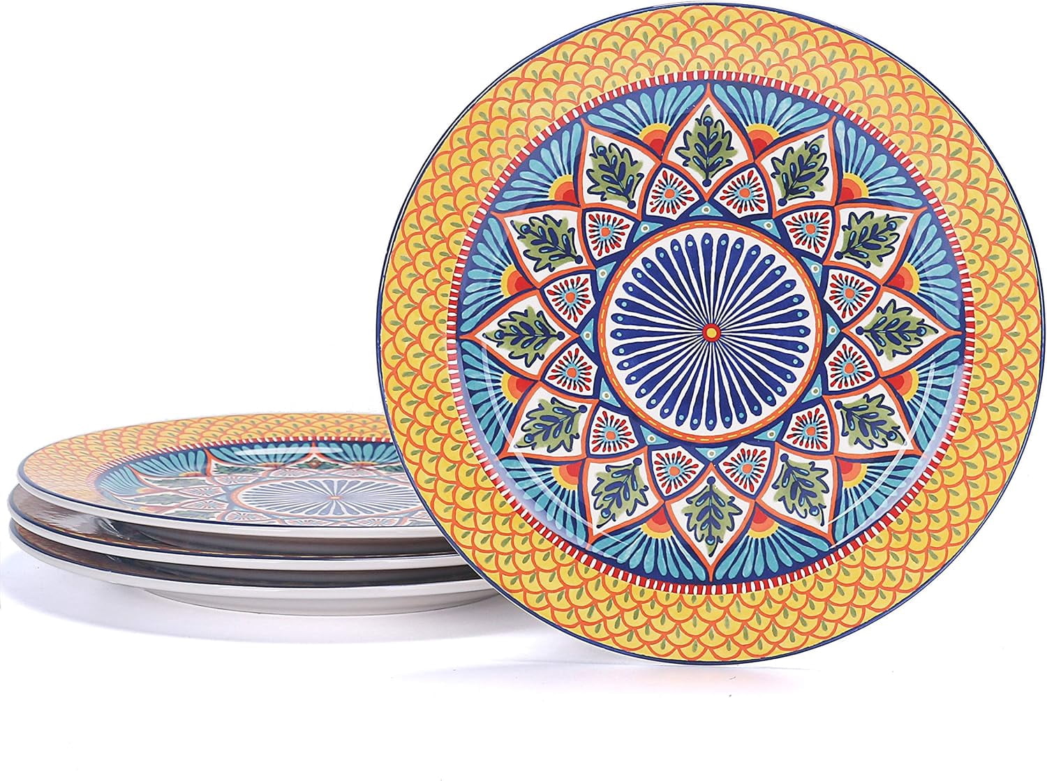 Blue Floral Haven Dinner Plates Set of 4, 11 Inch Large Ceramic Plates ...