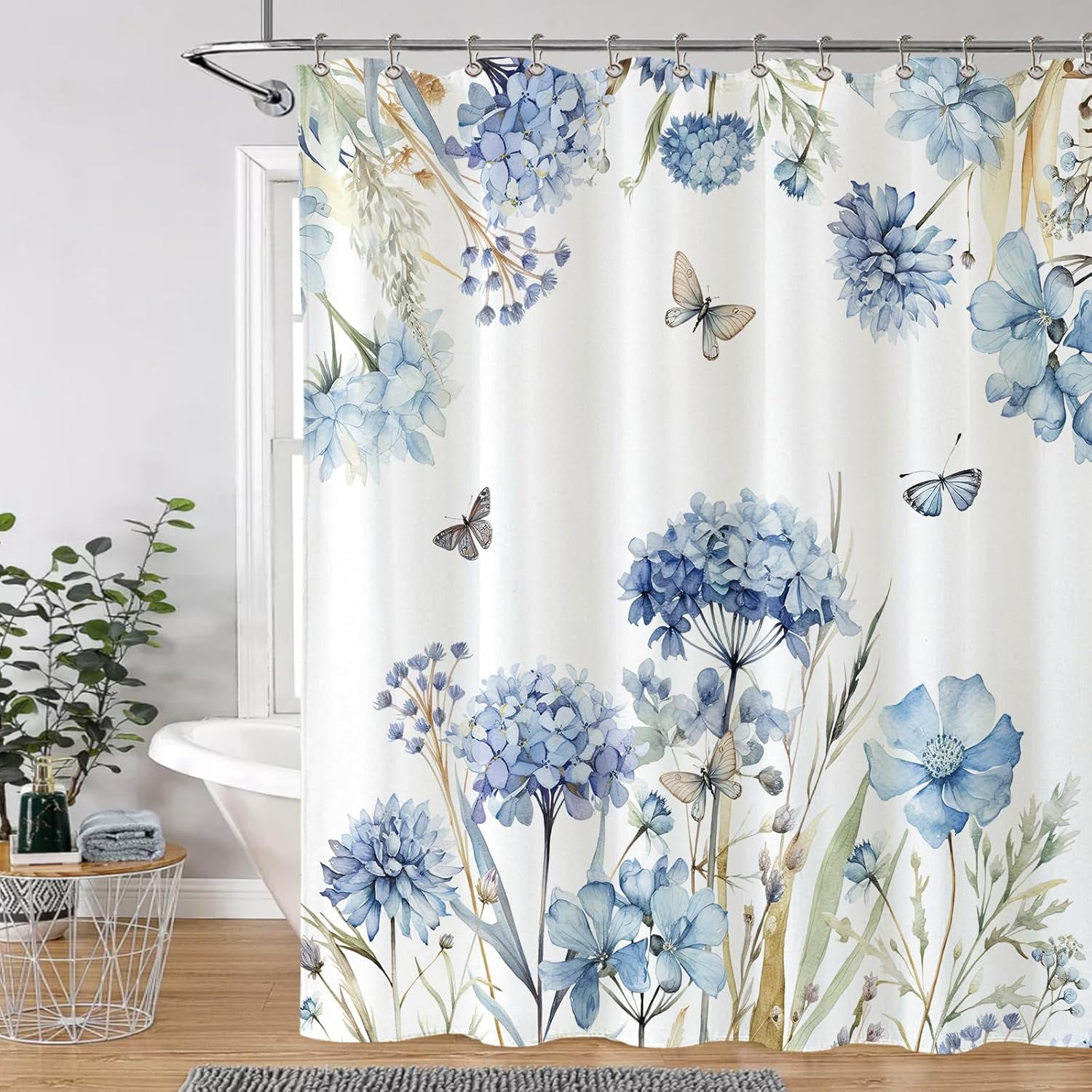 Blue Floral Hydrangea Shower Curtain Plants Shower Curtain Farmhouse ...