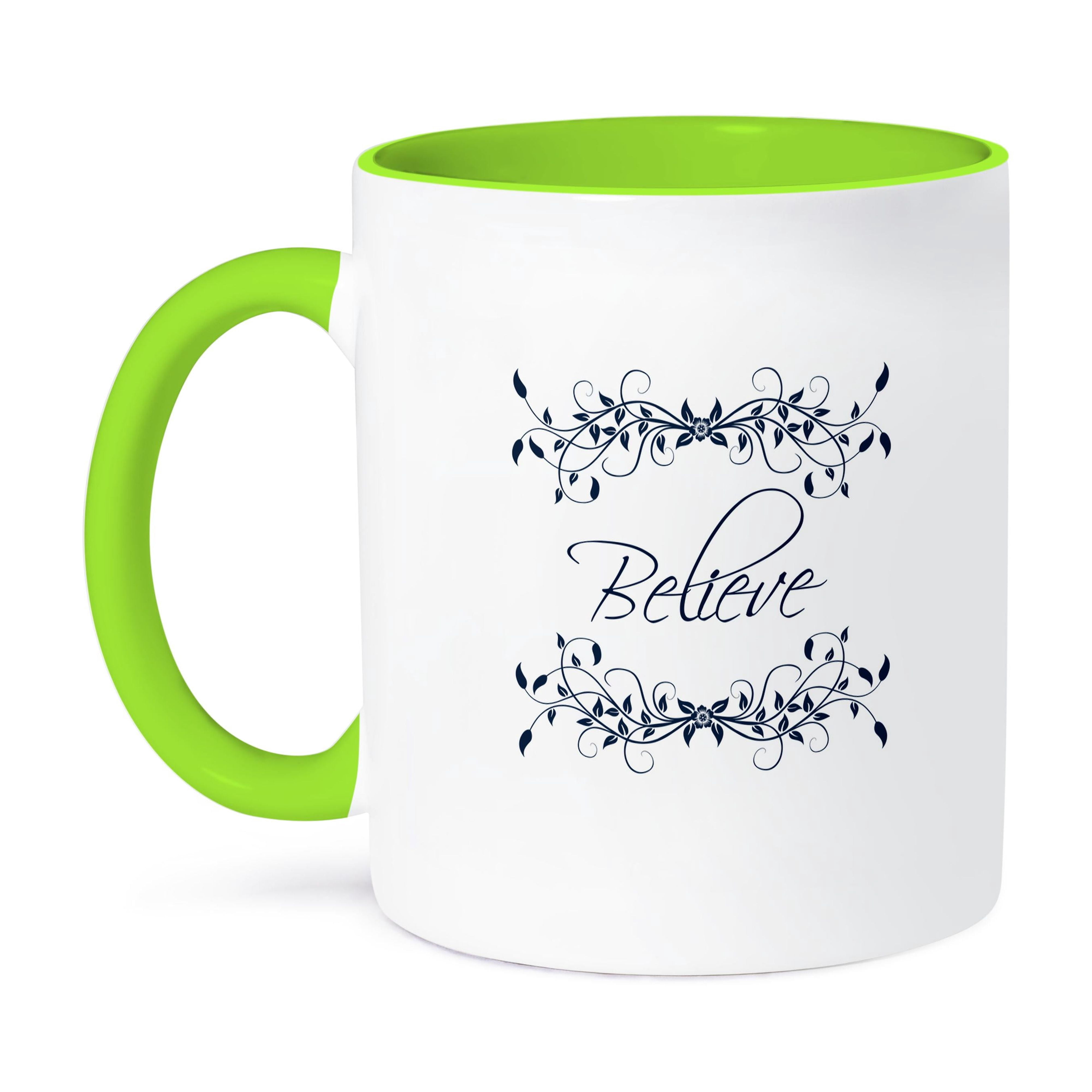 Blue Floral Inspirational Believe, 15oz Two-Tone Green Mug - Walmart.com