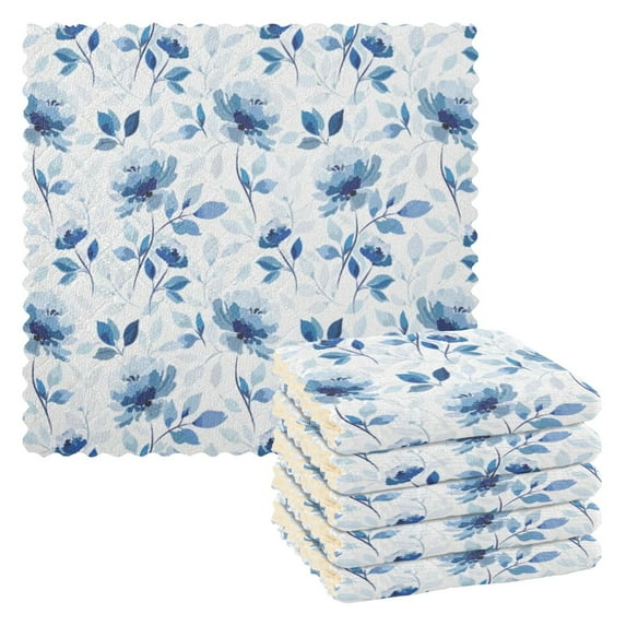 Blue Floral Kitchen Cloth Dish Towels for Drying Washing Absorbent Dish ...
