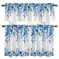Blue Floral Kitchen Curtains Set for Windows, Watercolor Spring ...