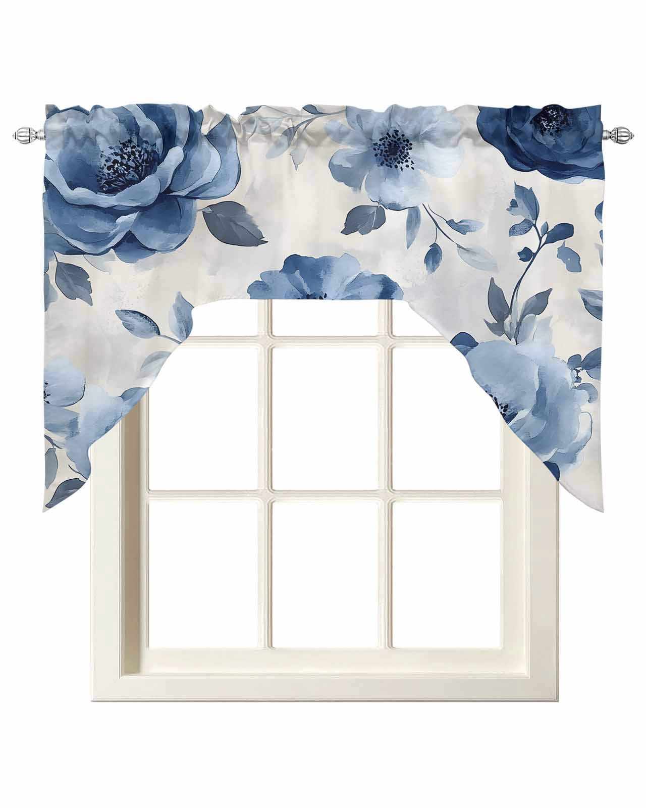 Blue Floral Kitchen Curtains Swag Valance for Windows/Bathroom/Cafe ...
