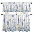 Blue Floral Kitchen Curtains Valance and Tier Set Spring Wildflowers ...