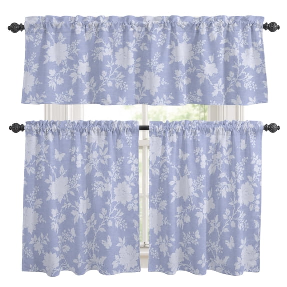 Blue Floral Kitchen Curtains and Valances Set, Country Vintage Pastoral ...