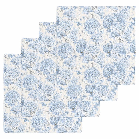 Blue Floral Kitchen Dish Towels for Drying Dishes Set of 4, Garden ...