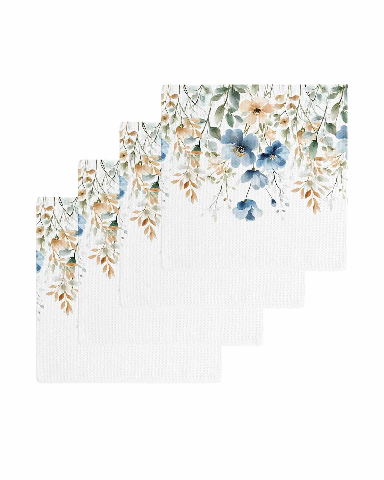Blue Floral Kitchen Dish Towels for Drying Dishes Set of 4, Sage Green ...