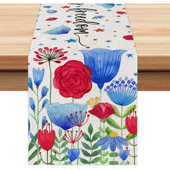 Blue Floral Kitchen r Table Runner 4th of July Coffee Table Restaurant ...