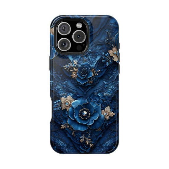 Blue Floral Lace Midnight Azure Elegant Flower Pattern Phone Case for ...