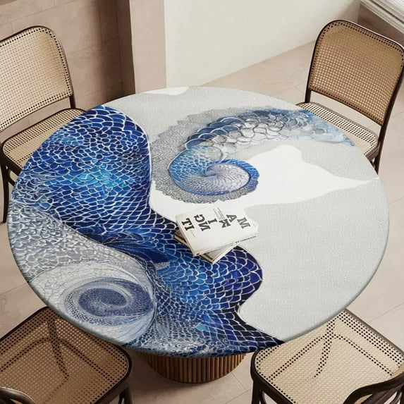 Blue Floral Lace Print Round Table Cover Kitchen Printed Waterproof ...