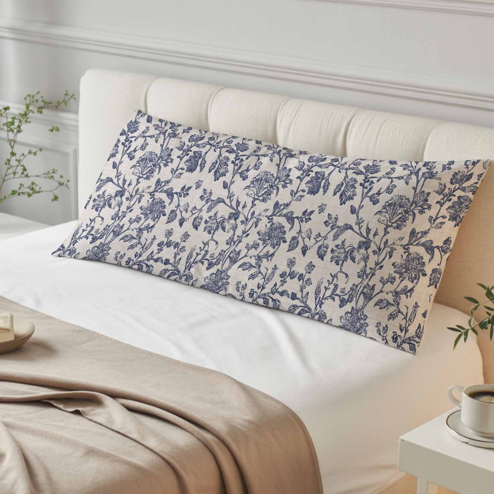 Blue Floral Leaf Body Pillow Cover, Pillowcase Protectors with Zipper ...