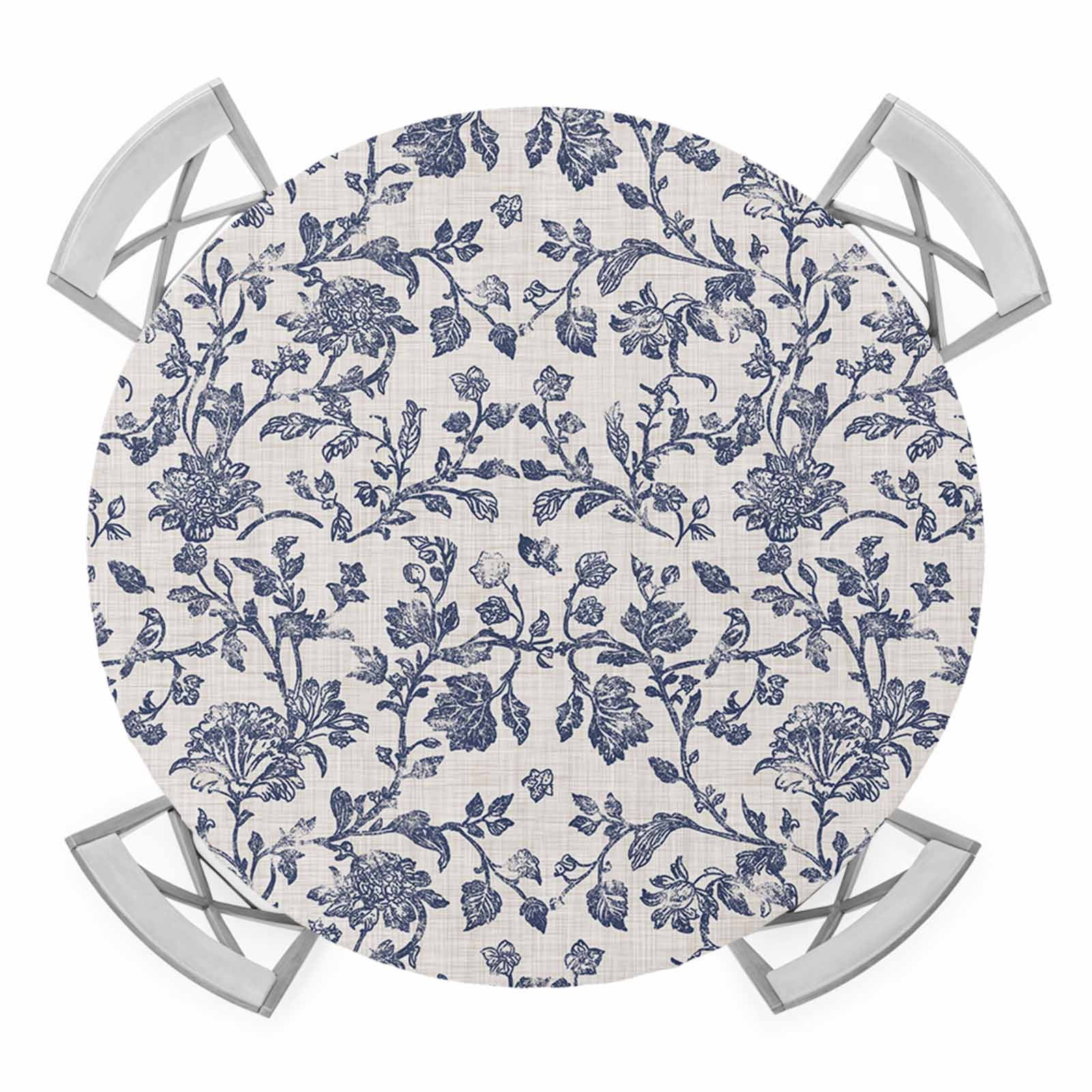 Blue Floral Leaf Round Tablecloth for 55-60 Inch Tables,Fitted Table ...