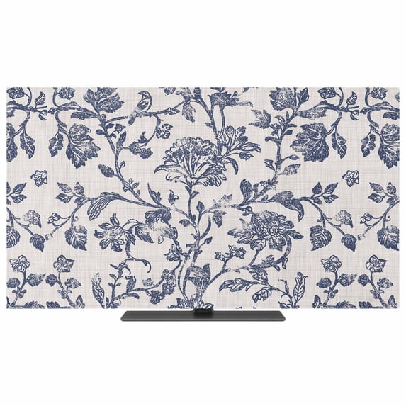 Blue Floral Leaf TV Dust Cover,Stretchable TV Screen Desktop Computer ...