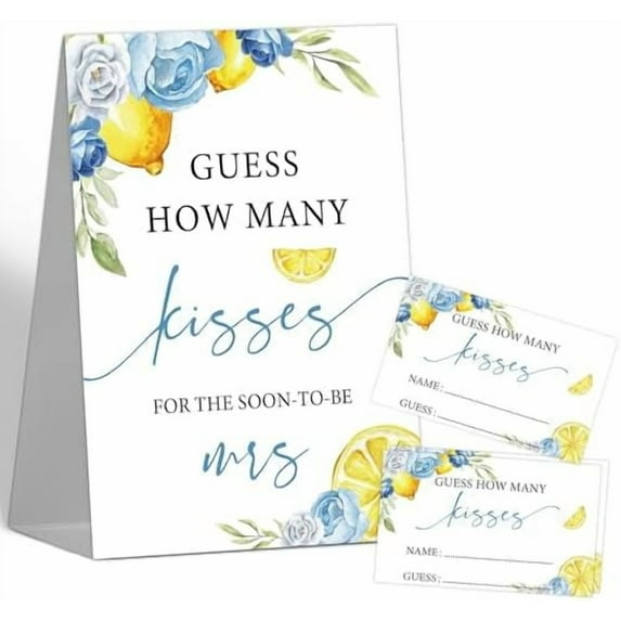 Blue Floral Lemon Bridal Shower Decorations - How Many Kisses Bridal ...