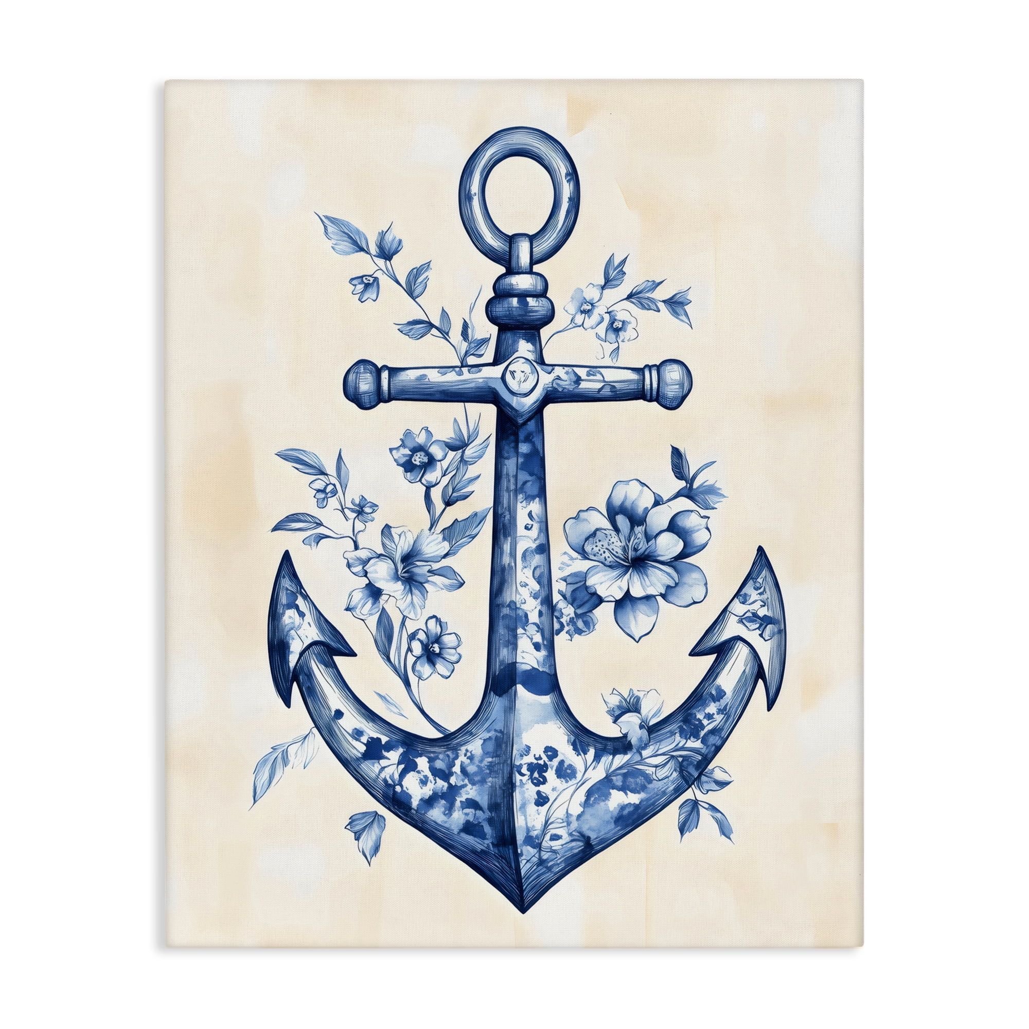 Stupell Industries Blue Floral Life Anchor Canvas Wall Art, design by ...