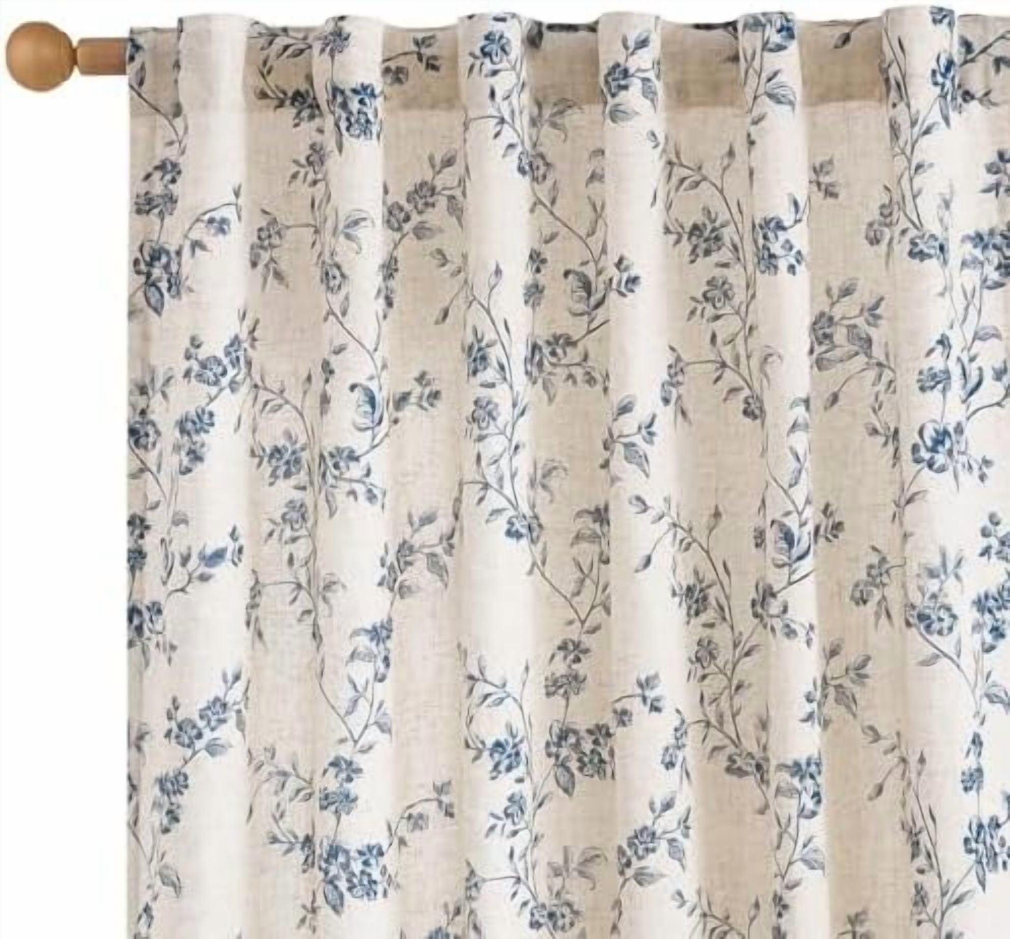 Blue Floral Linen Curtains 84 Inch Length Farmhouse Curtain Back Tab ...
