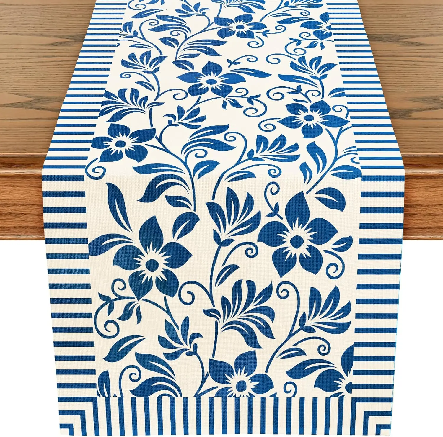 Blue Floral Linen Table Runners Holiday Party rations Farmhouse Kitchen ...