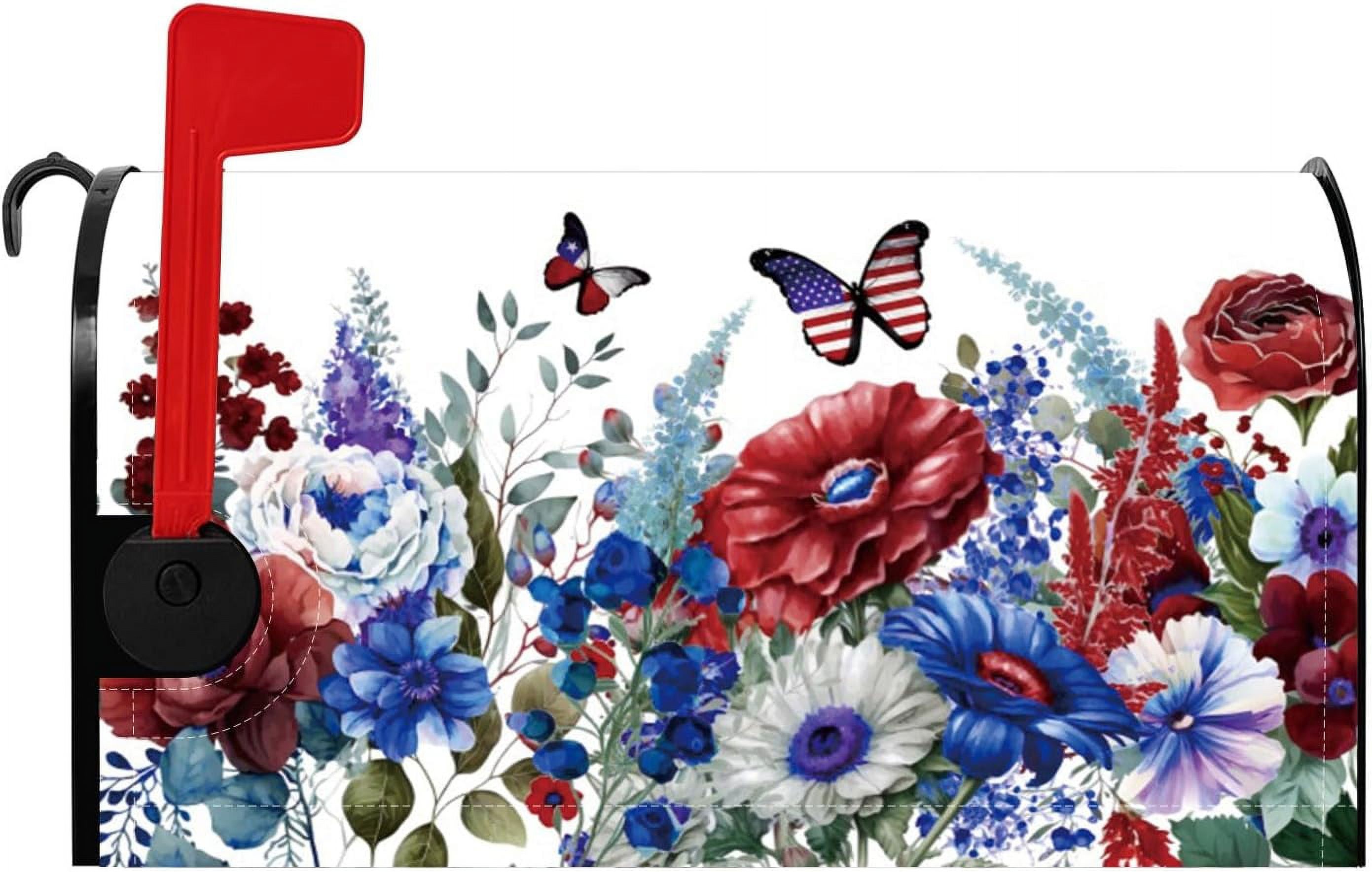 Blue Floral Mailbox Covers Stars and Stripes Butterfly Mailbox Cover ...