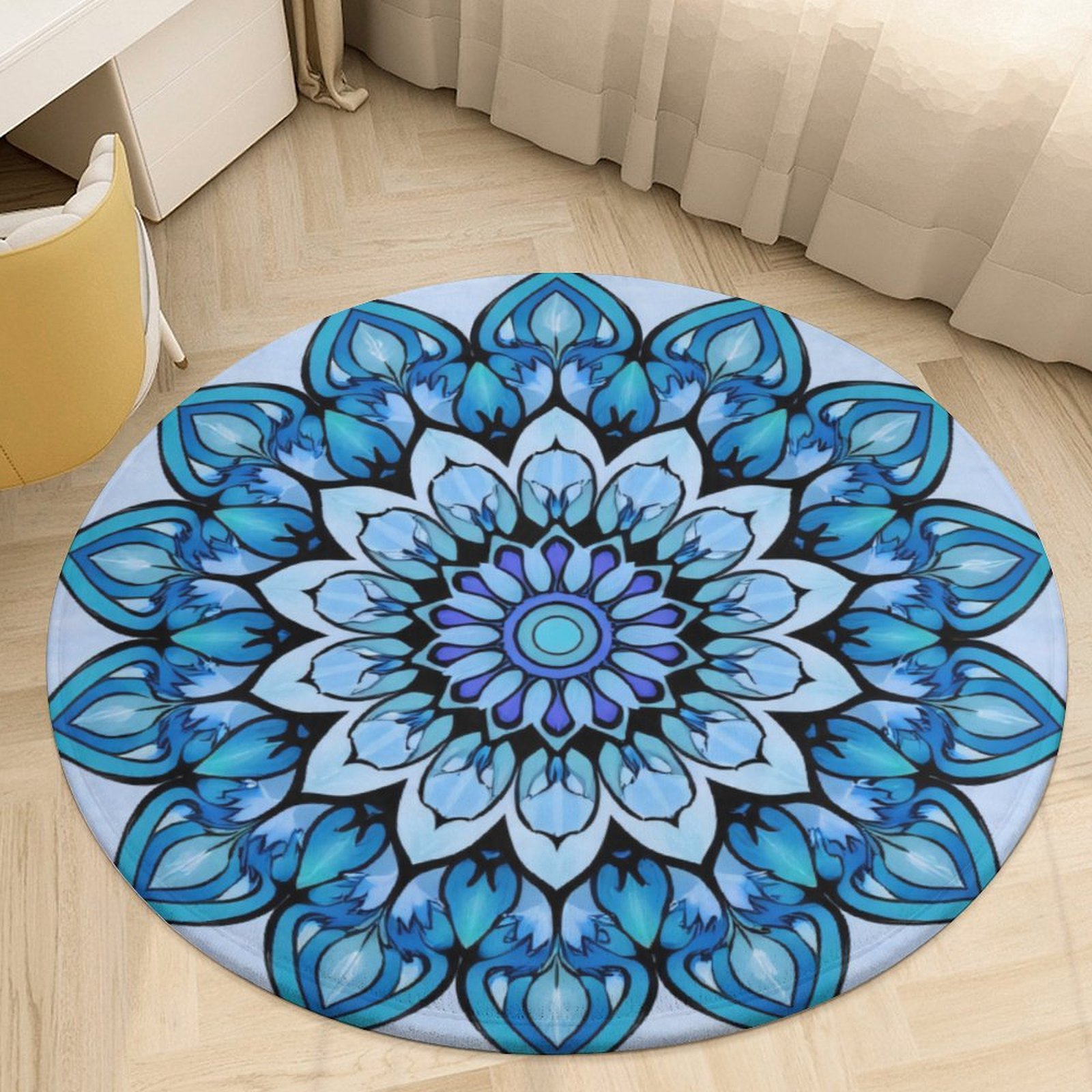 Blue Floral Mandala Art(1)-1 Round Area Rugs for Bedroom Living Room ...