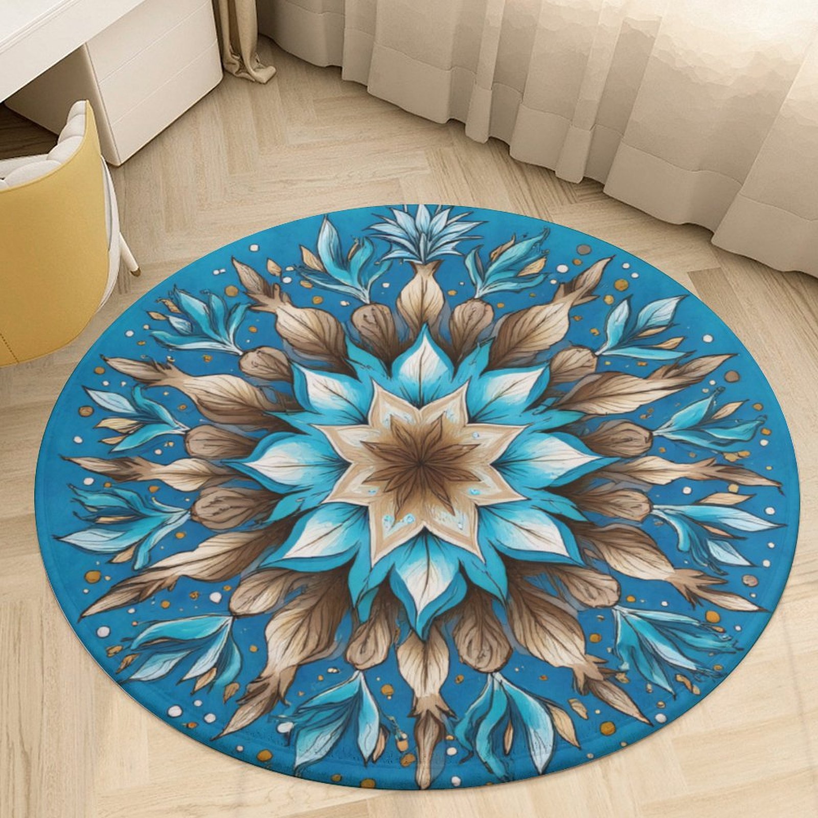Blue Floral Mandala Art Print Round Area Rugs for Bedroom Living Room ...