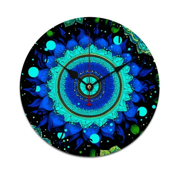Blue Floral Mandala Art Time Decorative Wall Clocks Round Large Wall ...