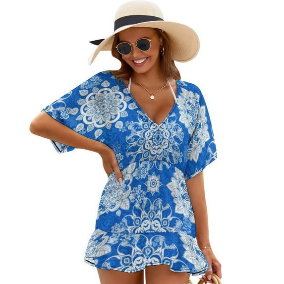 Blue Floral Mandala Pattern Cover Ups Dresses Women Summer Dress ...