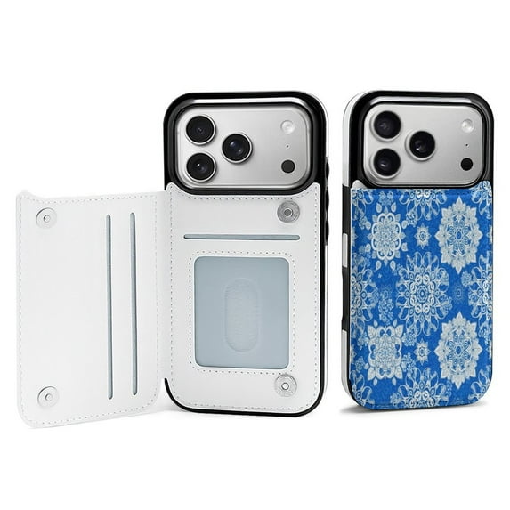 Blue Floral Mandala Pattern Leather Wallet Case for iPhone 12 Wallet ...