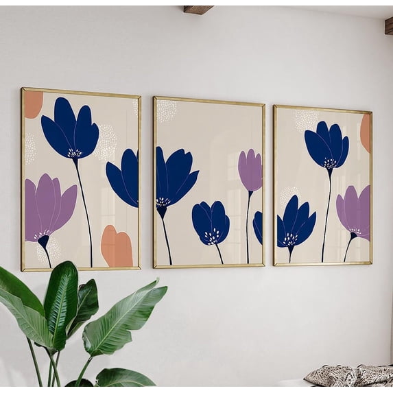 Blue Floral Modern Botanical Triptych Set 3 Unframed Paper Print 16x24 ...
