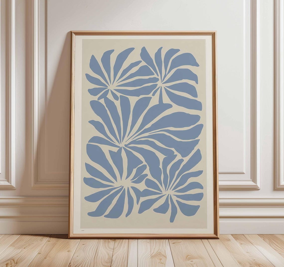 Blue Floral Modern Minimalist Botanical Poster Unframed Paper Print ...
