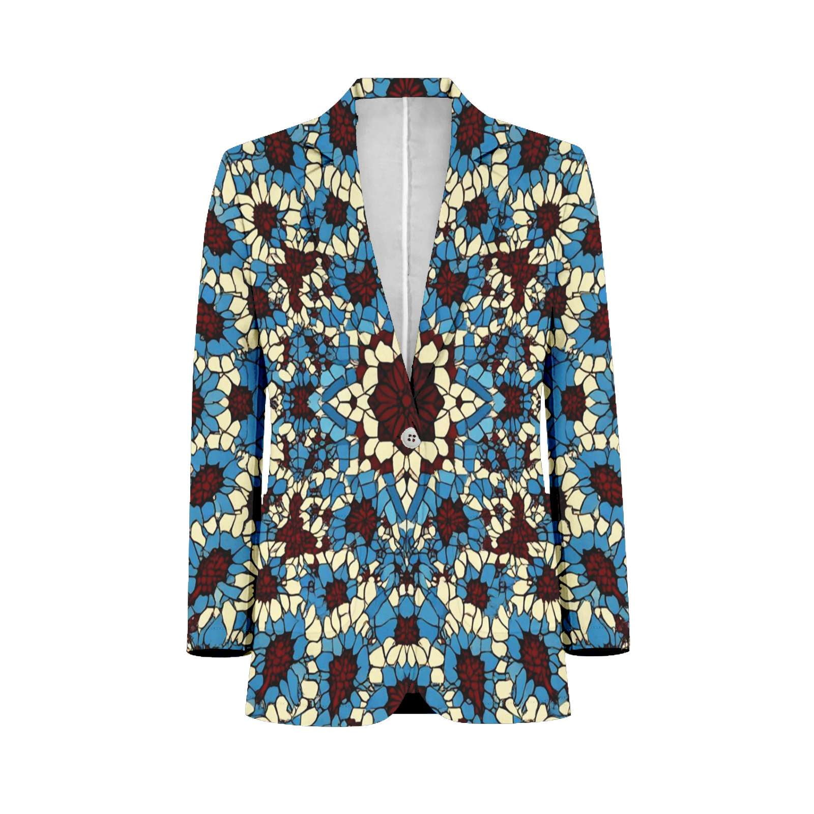 Blue Floral Mosaic Design Mens Suits Shawl Collar Slim Fit Suit Mens ...