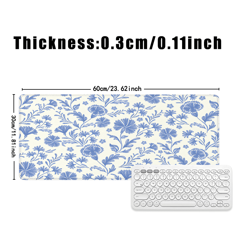 Blue Floral Mouse Pad 31.5 x 11.82 Inches Rubber Desk Mat for Office ...