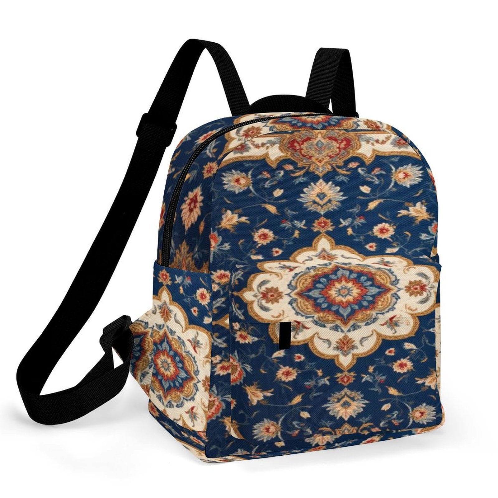Blue Floral Oriental Rug Small Backpack Cute Mini Backpacks For Woman ...