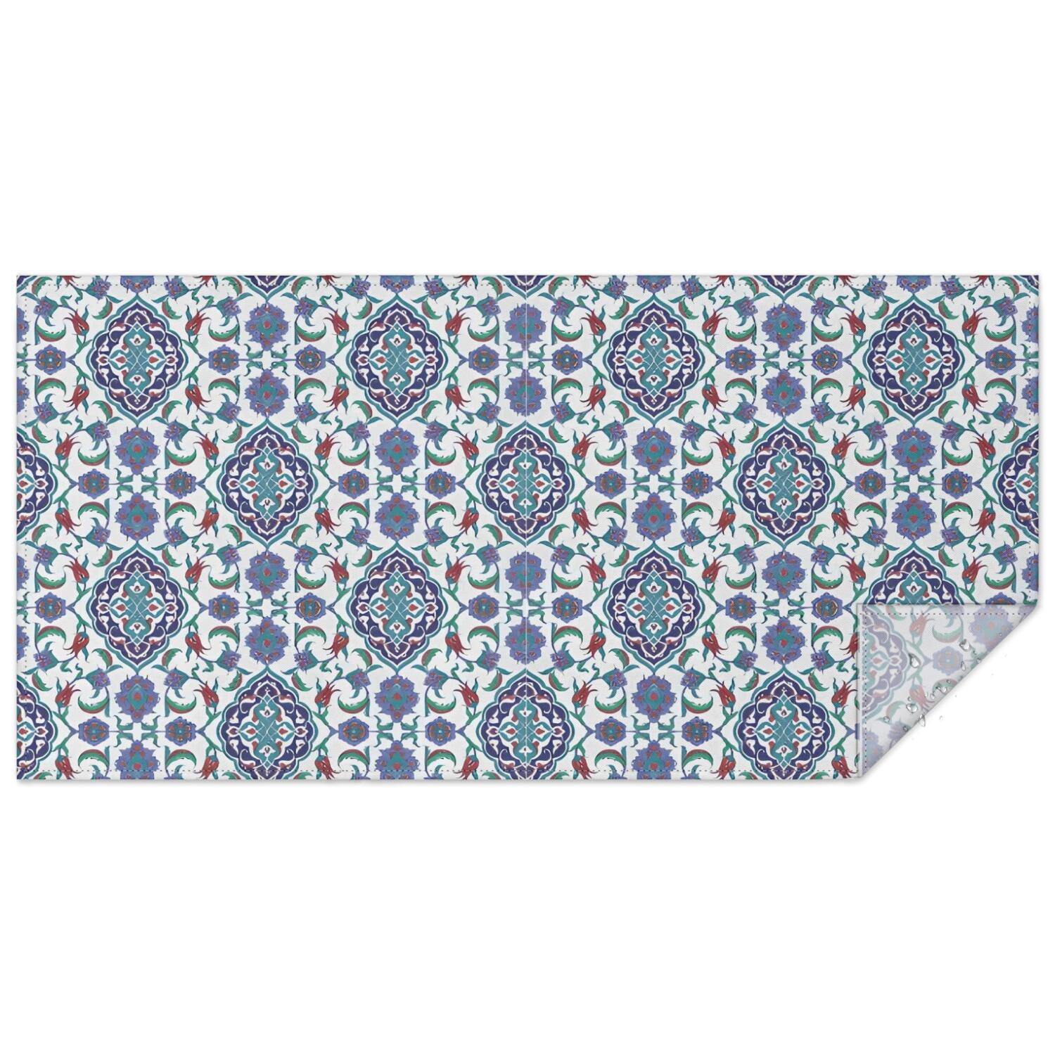 Blue Floral Ornament Pattern Rectangle Tablecloth 60"x120",Waterproof ...