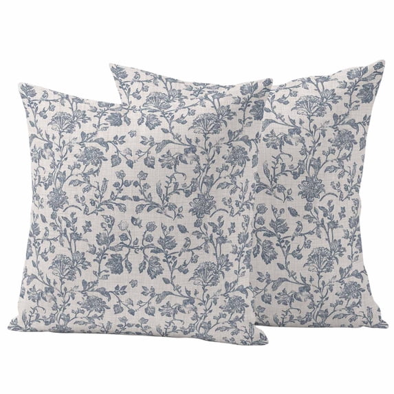 Blue Floral Outdoor Pillow Covers 16"x16" Set of 2,Waterproof Throw ...