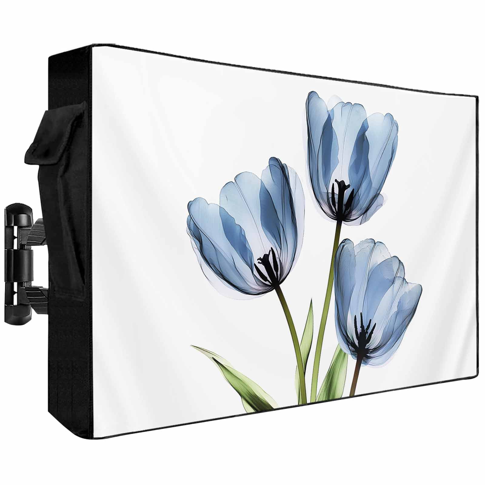 Blue Floral Outdoor TV Cover 30 to 32 inch Blue Tulips Green Leaf ...
