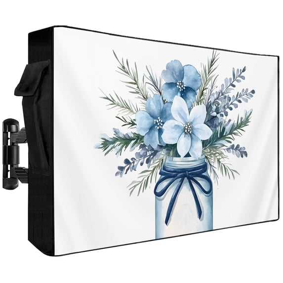 Blue Floral Outdoor TV Cover 70 to 75 inch Pastoral Eucalyptus Leaf ...
