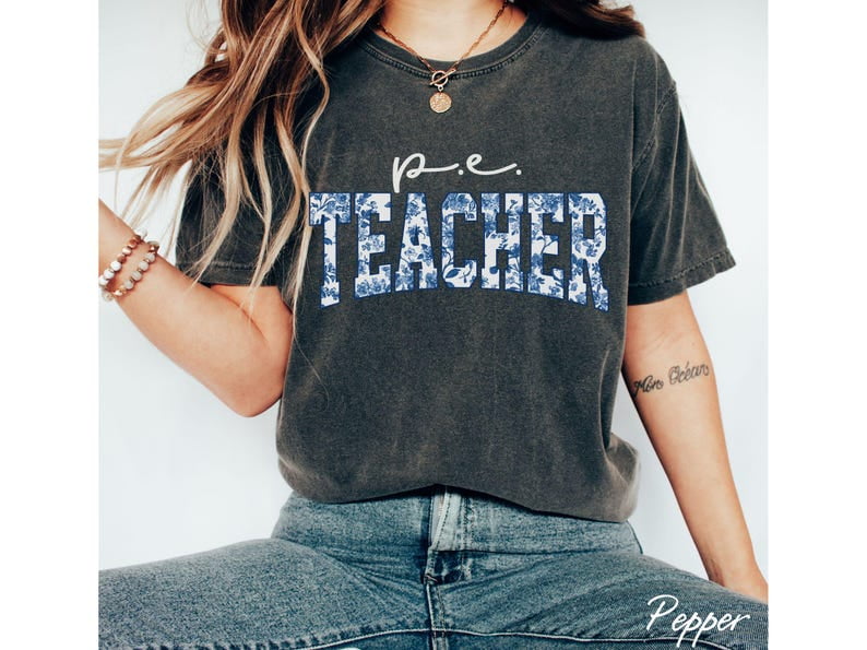 Blue Floral PE Teacher Shirt, Physical Education Shirt, Physical ...