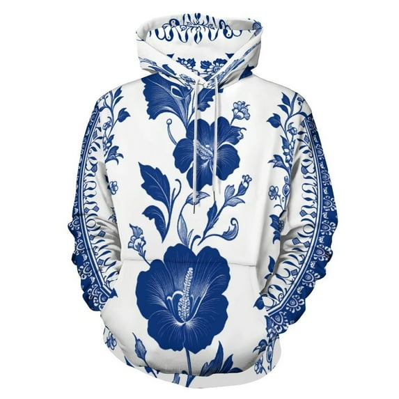Blue Floral Paisley Border-2 Men's Women Vintage 3D Hooded Sweatshirt ...