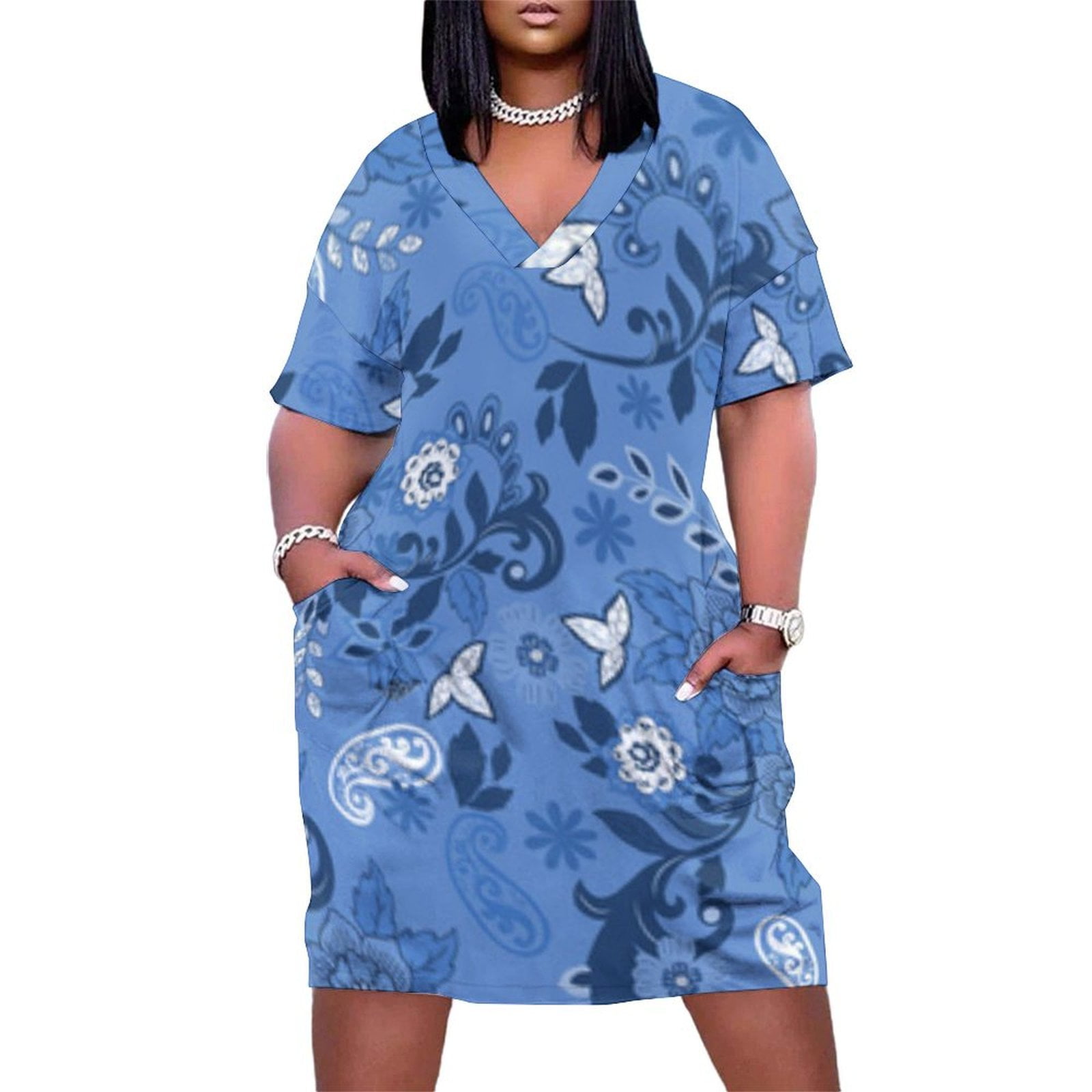 Blue Floral Paisley Fabric Pattern Summer Dresses for Women Beach Boho ...